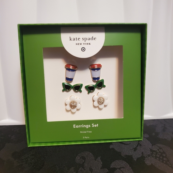 kate spade | Jewelry | Kate Spade 3 Piece Earrings Set With Green And ...